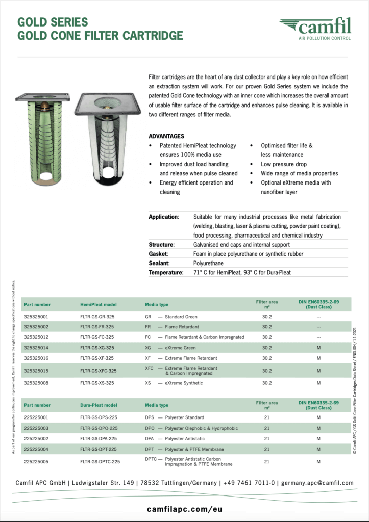 Gold Series Gold Cone Filter EN EMEA Archives | Camfil APC